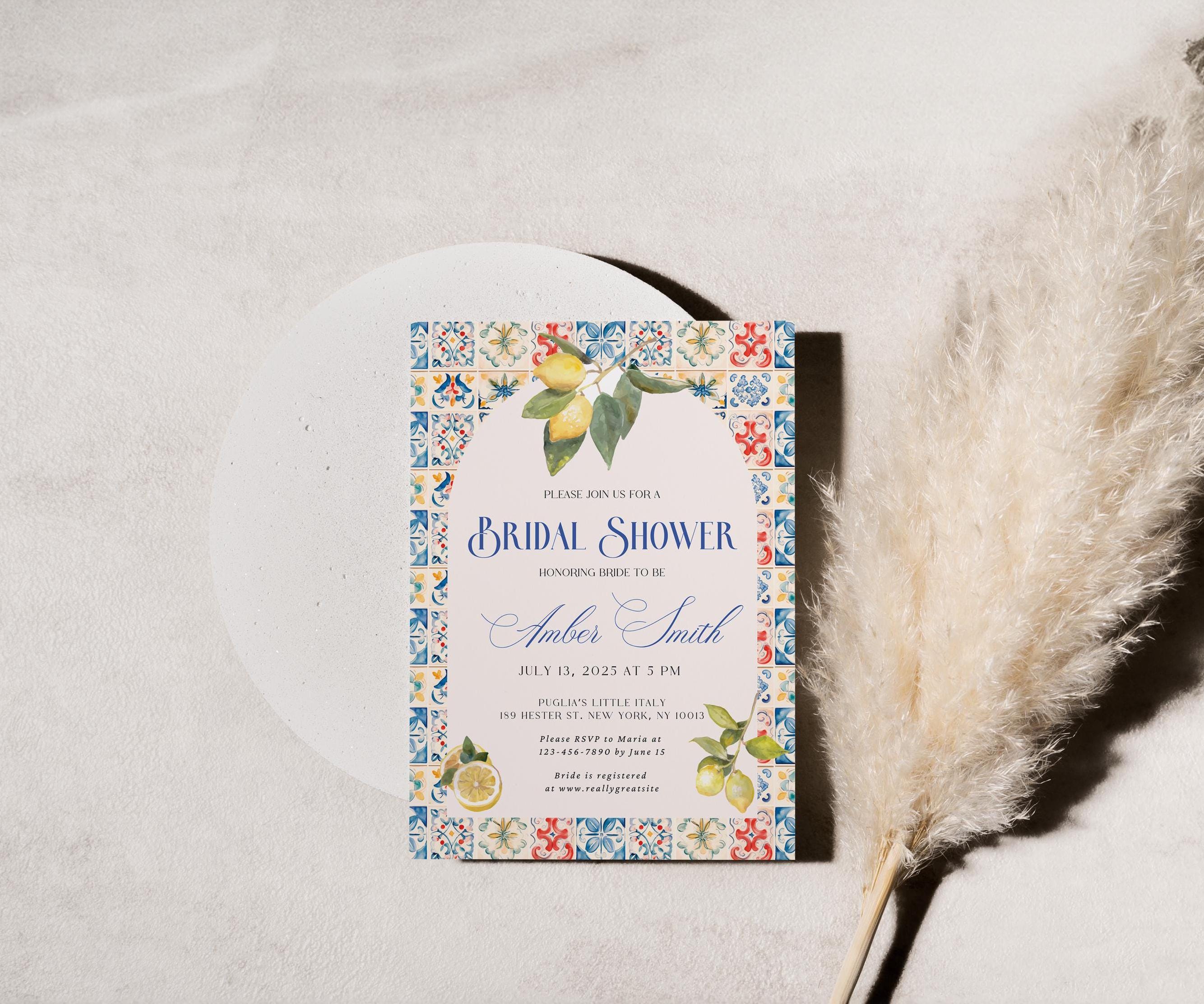 Mediterranean Bridal Shower Invitation, Editable Lemon Italian Citrus ...