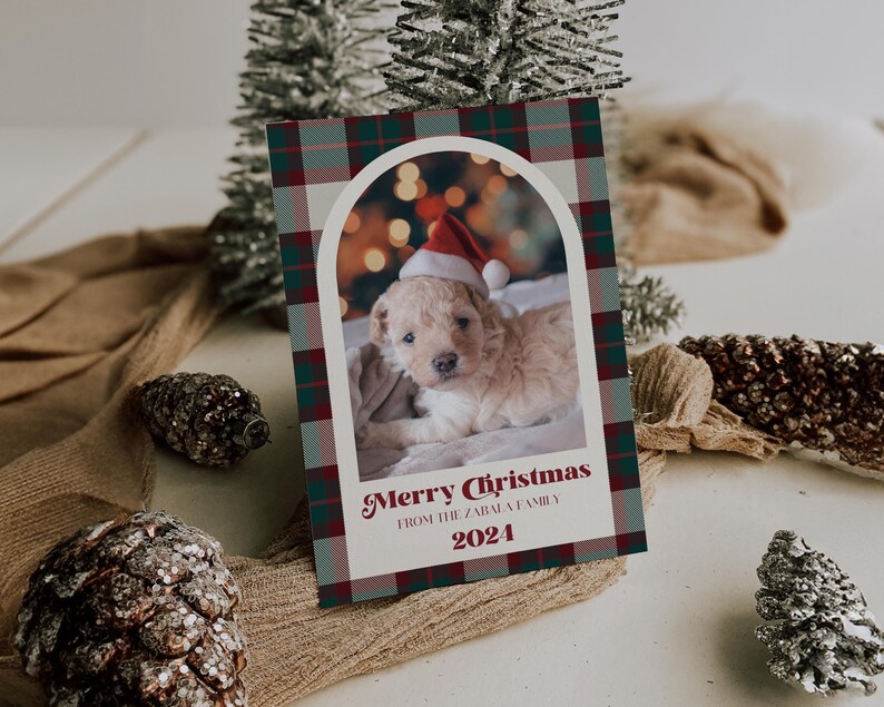 Plaid Christmas Card Template, Modern Photo Holiday Card, Merry ...