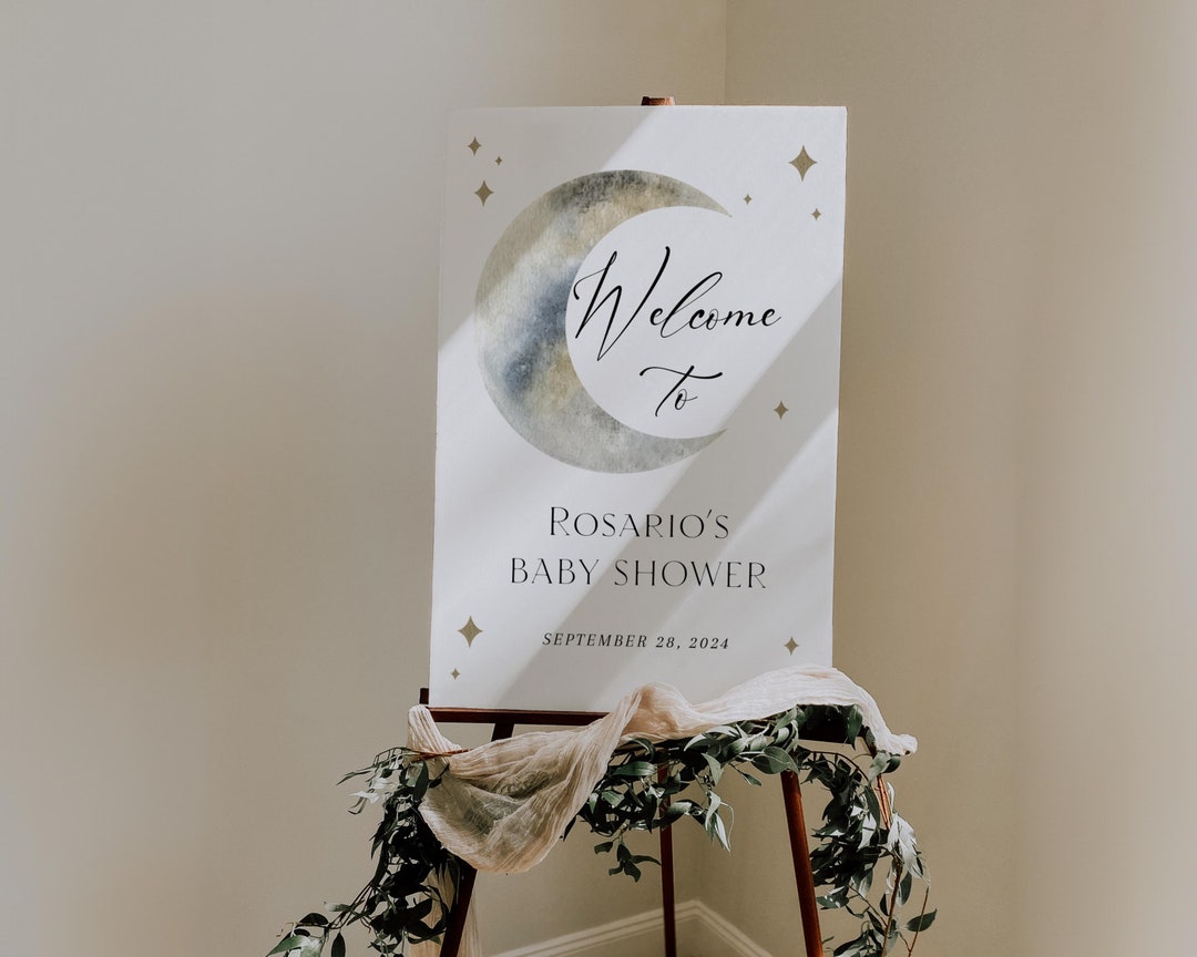 Over the Moon Baby Shower Welcome Sign, Moon & Stars Celestial Baby ...