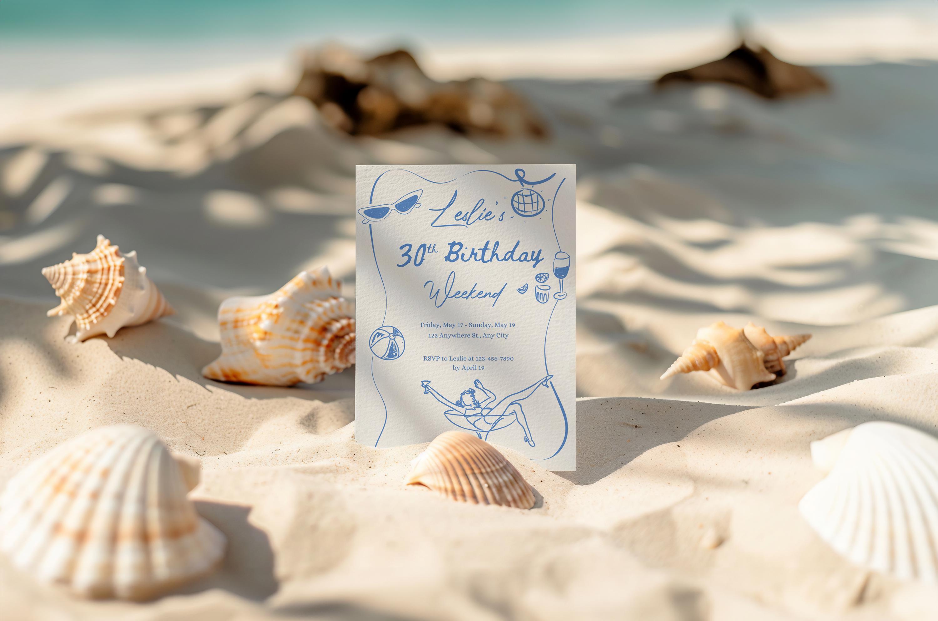 Hand-drawn Birthday Weekend Bundle, Editable Invitation, Itinerary ...
