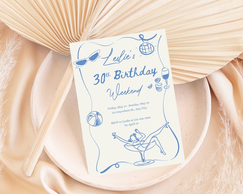 Hand-drawn Birthday Weekend Bundle, Editable Invitation, Itinerary ...