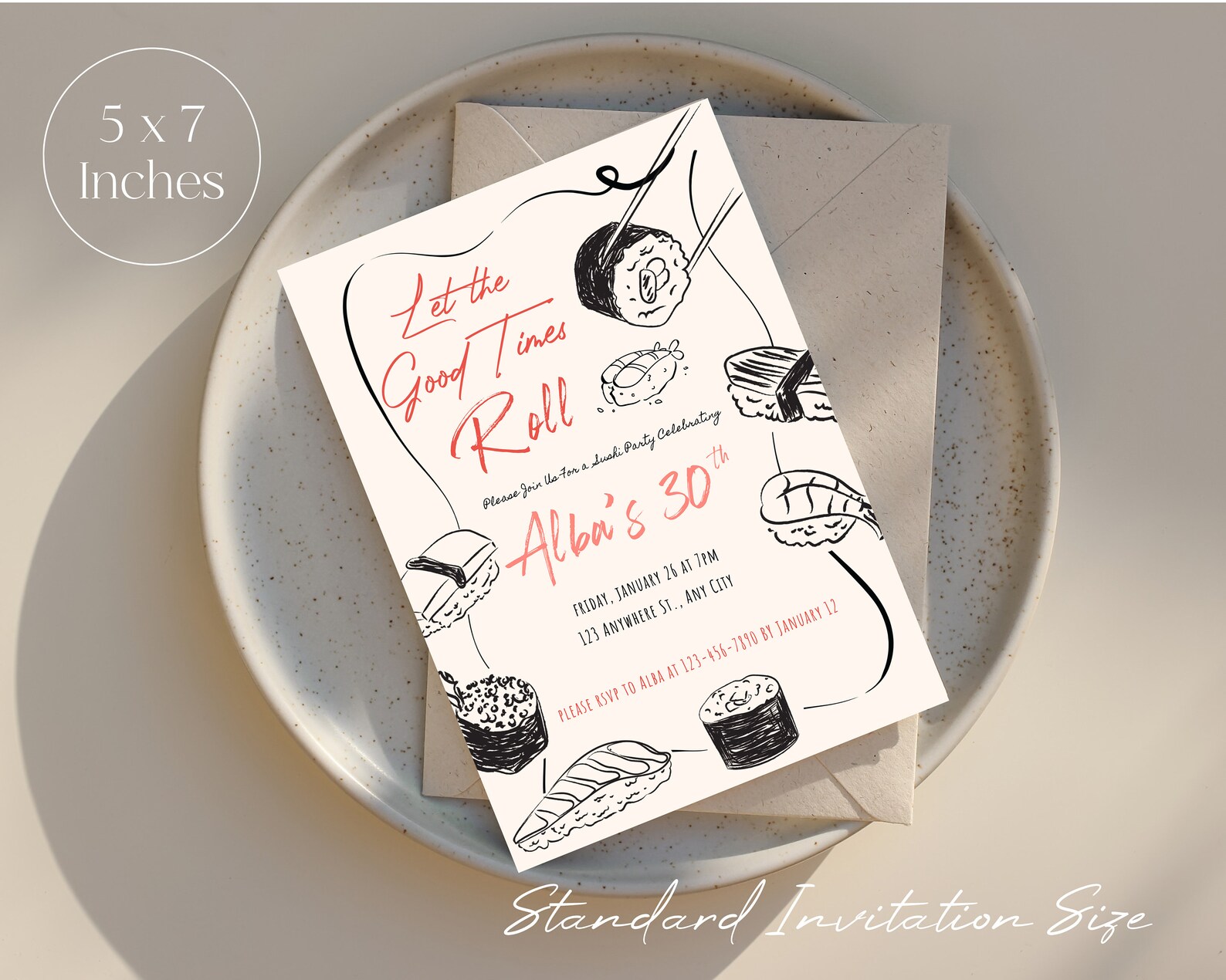 Let the Good Times Roll Sushi Party Invitation, Sushi Themed Birthday ...