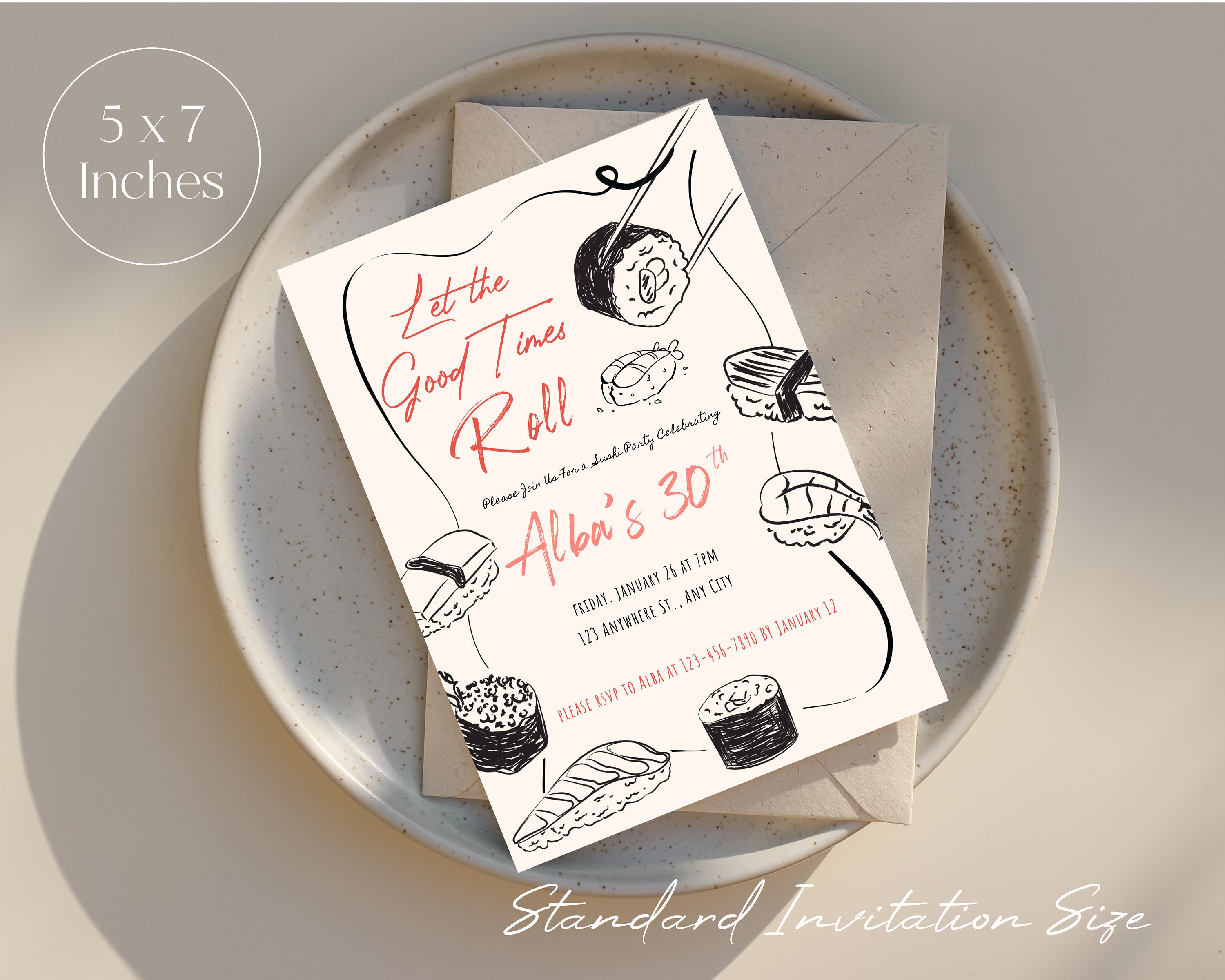 Let the Good Times Roll Sushi Party Invitation, Sushi Themed Birthday ...