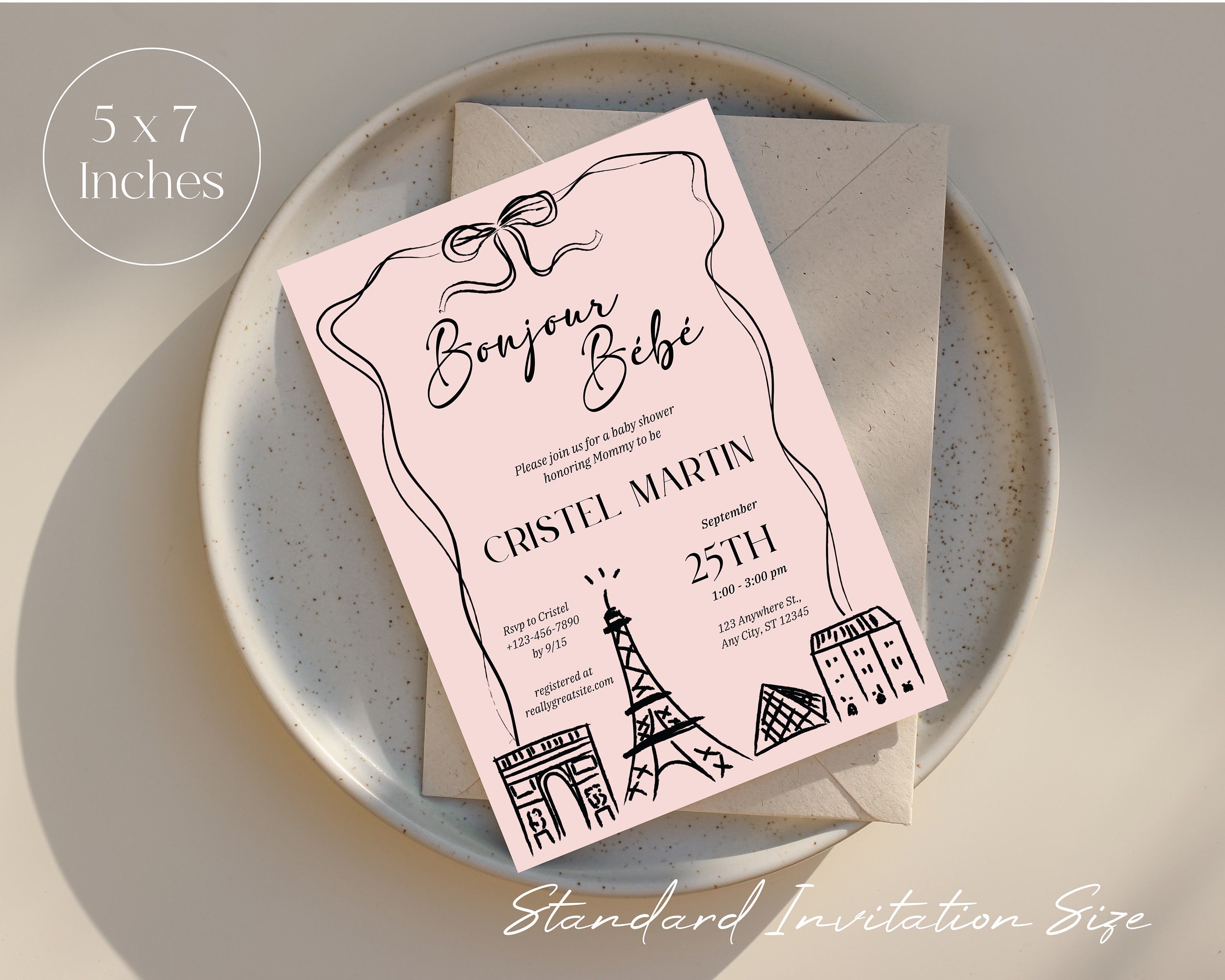 Bonjour Bebe Baby Shower Invitation, Hand Drawn French Themed Invite ...