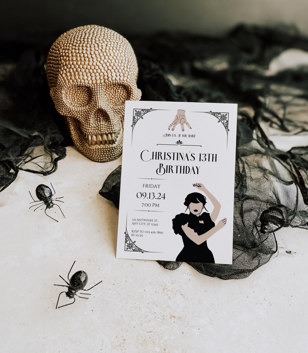 Goth Girl Birthday or Halloween Party Invitation, Editable Canva ...