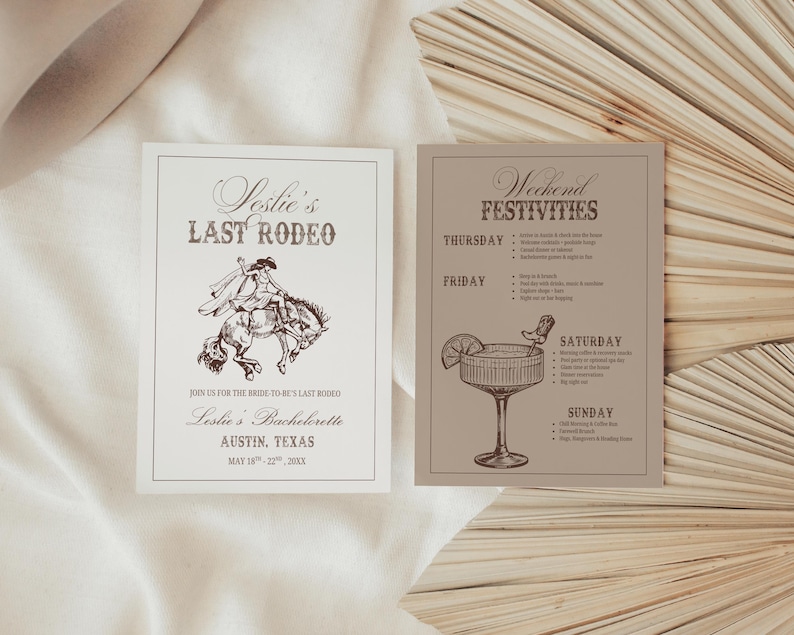 Last Rodeo Bachelorette Invitation & Itinerary Bundle, Western ...