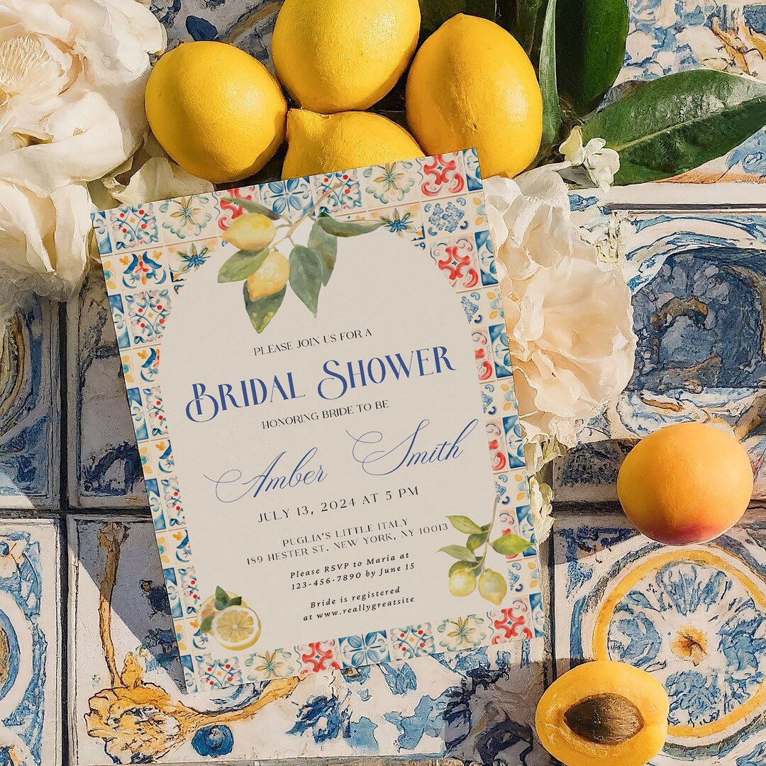 Mediterranean Bridal Shower Invitation, Editable Lemon Italian Citrus ...