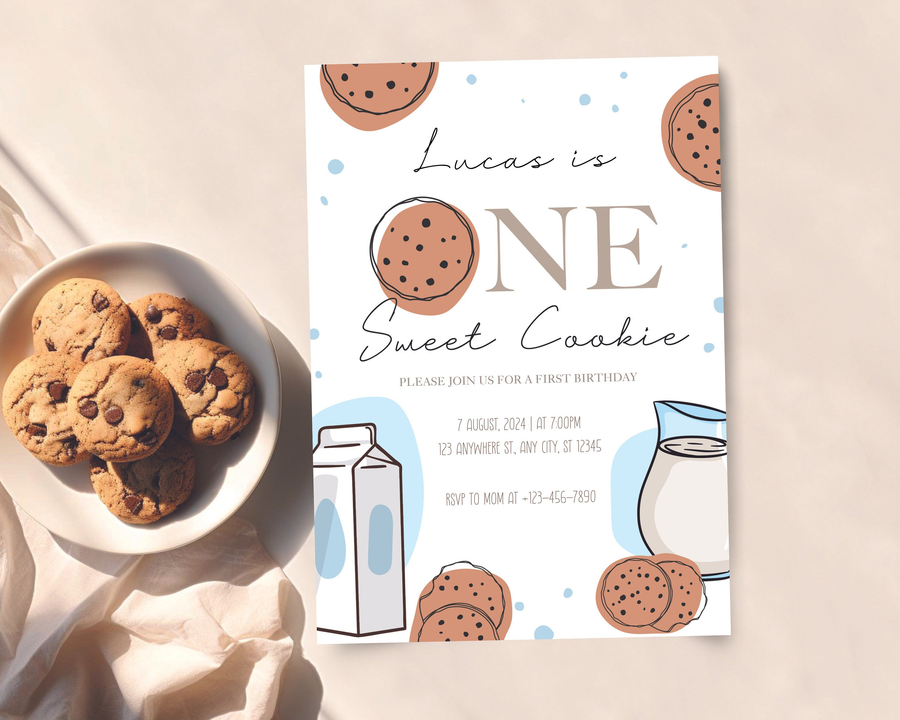 One Sweet Cookie Birthday Invitation, Milk and Cookies First Birthday ...