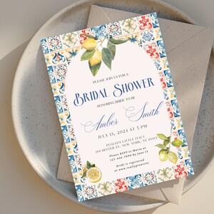 Mediterranean Bridal Shower Invitation, Editable Lemon Italian Citrus ...