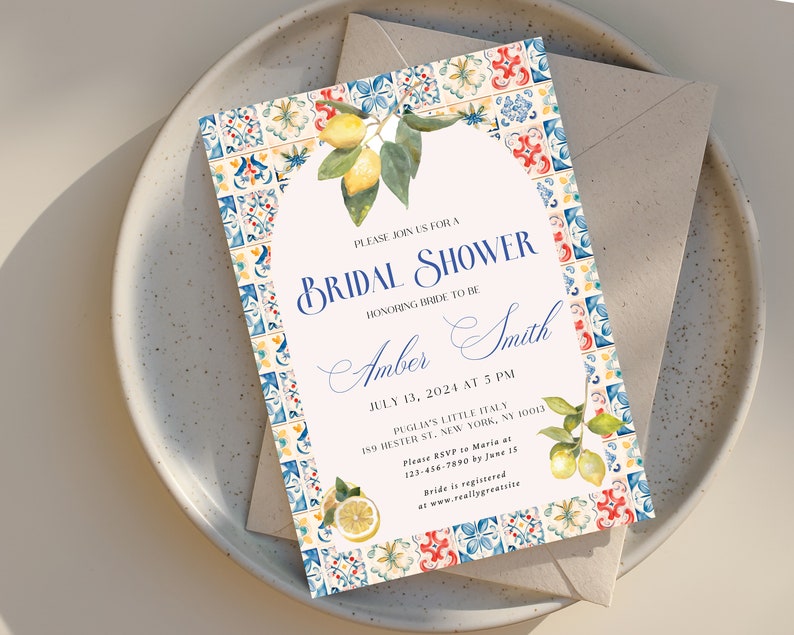Mediterranean Bridal Shower Invitation, Editable Lemon Italian Citrus ...