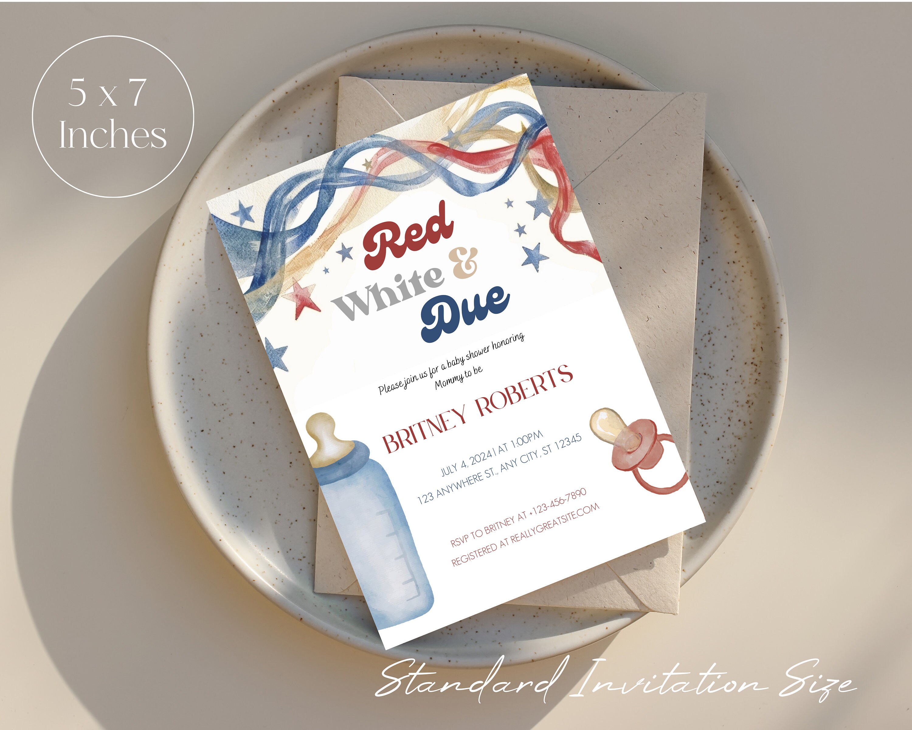 Red White & Due Baby Shower Invitation, 4th of July Themed Invite ...