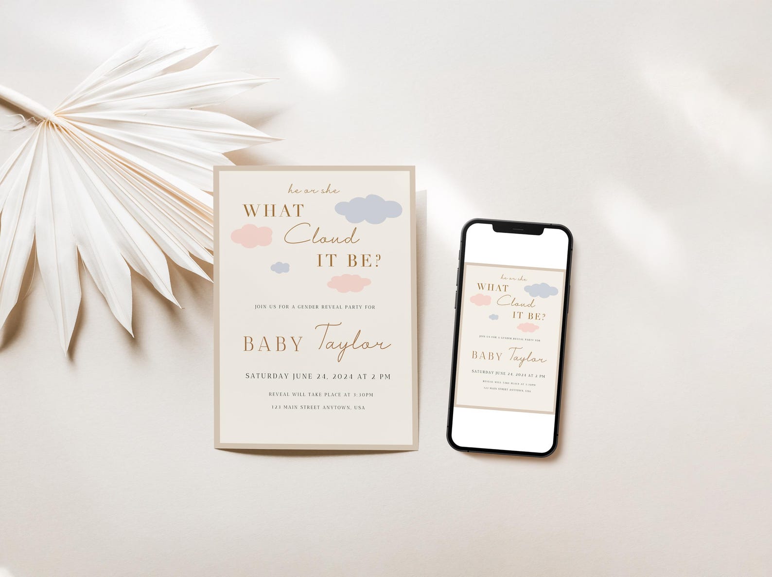 What Cloud It Be Gender Reveal Invitation He or She Party Invite ...