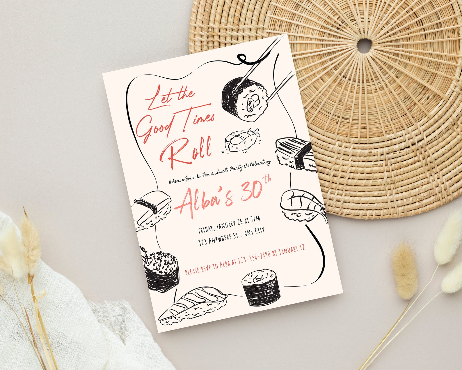 Let the Good Times Roll Sushi Party Invitation, Sushi Themed Birthday ...
