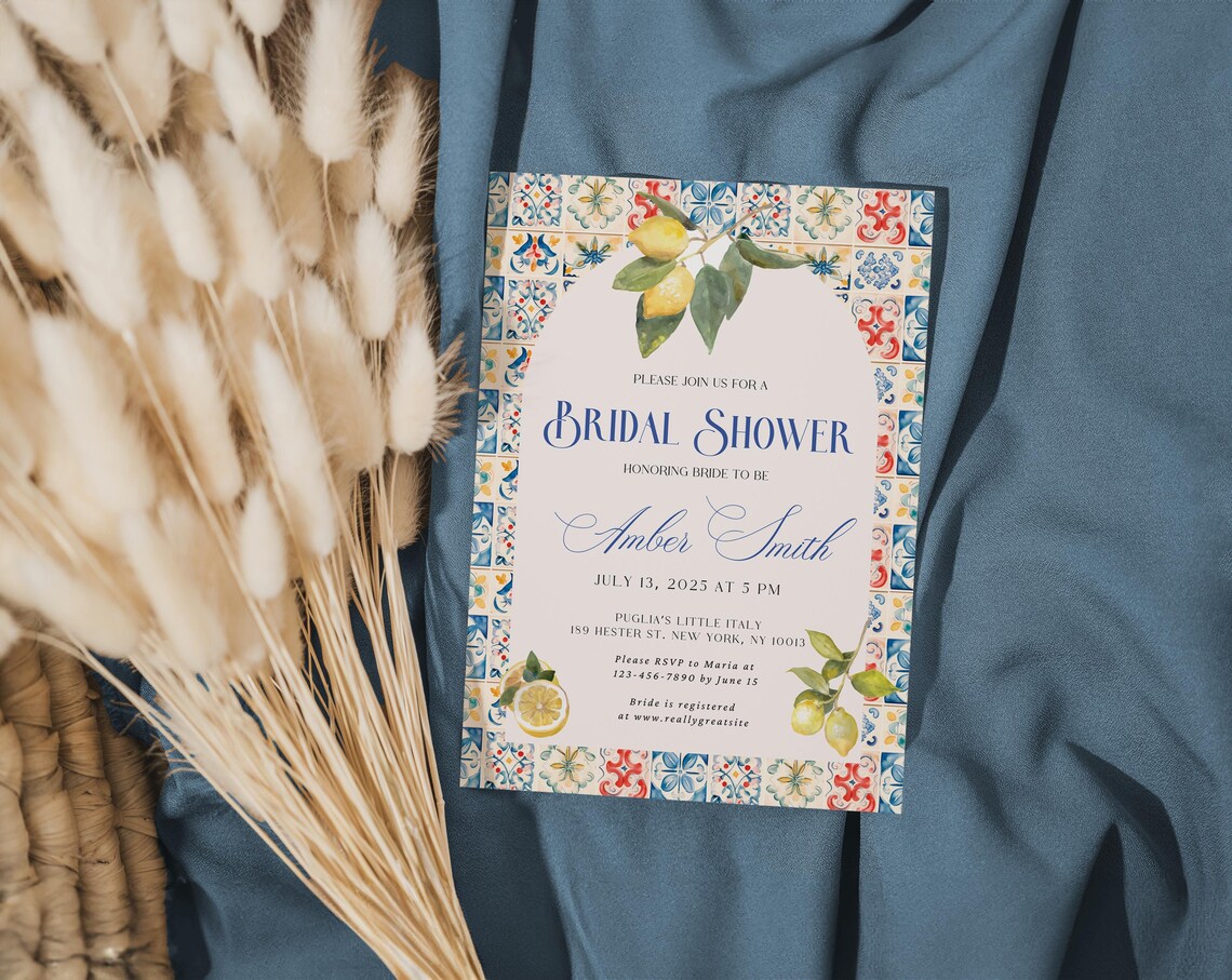 Mediterranean Bridal Shower Invitation, Editable Lemon Italian Citrus ...