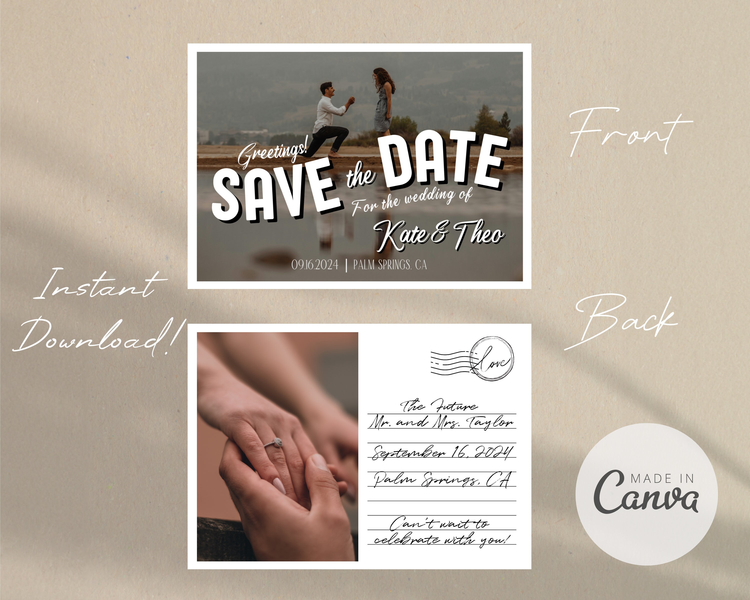 Boho Save the Date Postcard Invitation, Retro Wedding Announcement ...