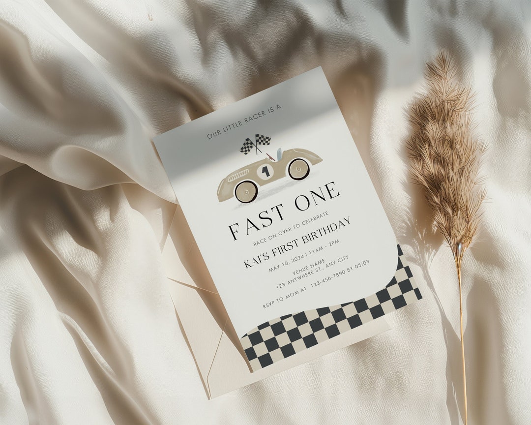 Fast One First Birthday Invitation, Boys Fast One 1st Birthday Template ...