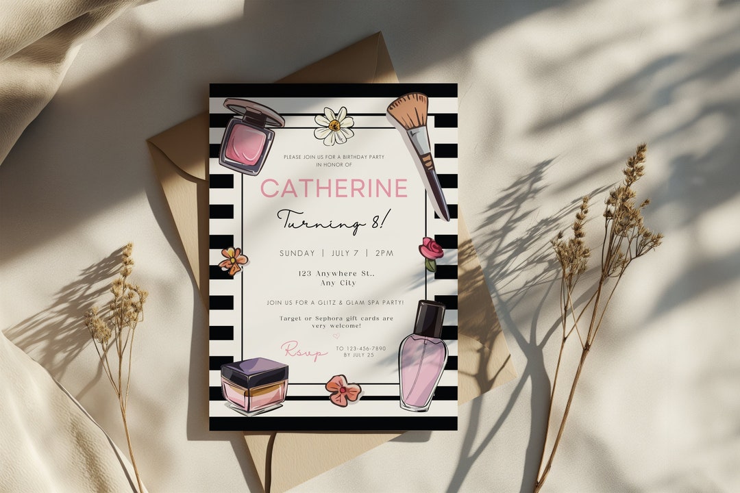 Glam Spa Birthday Party Invitation, Makeup Birthday Template for Kids ...