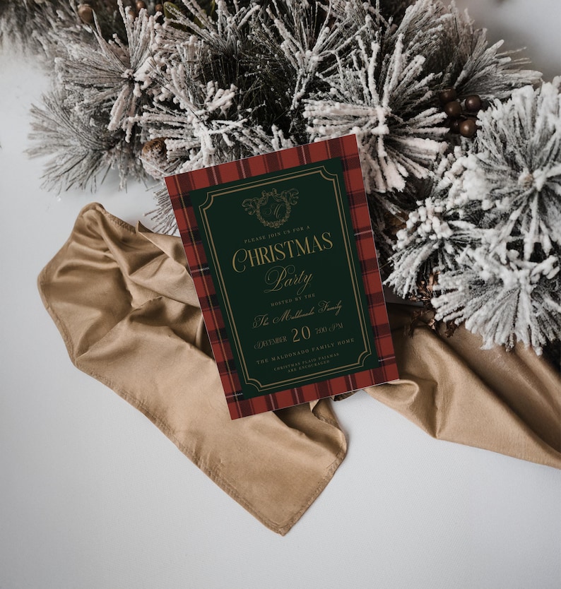 Old Money Christmas Party Invitation, Tartan Plaid Holiday Invite ...