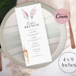 Easter Brunch Menu Card Template, Watercolor Bunny Spring Celebration ...