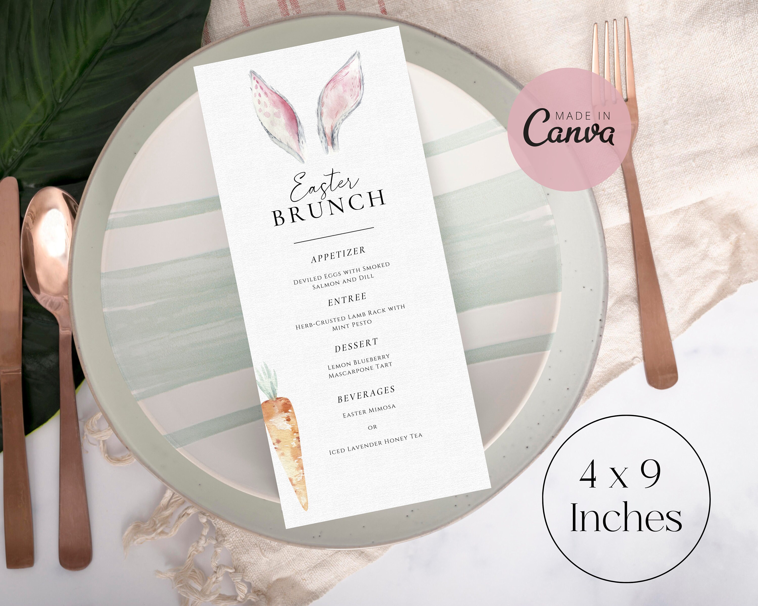 Easter Brunch Menu Card Template, Watercolor Bunny Spring Celebration ...