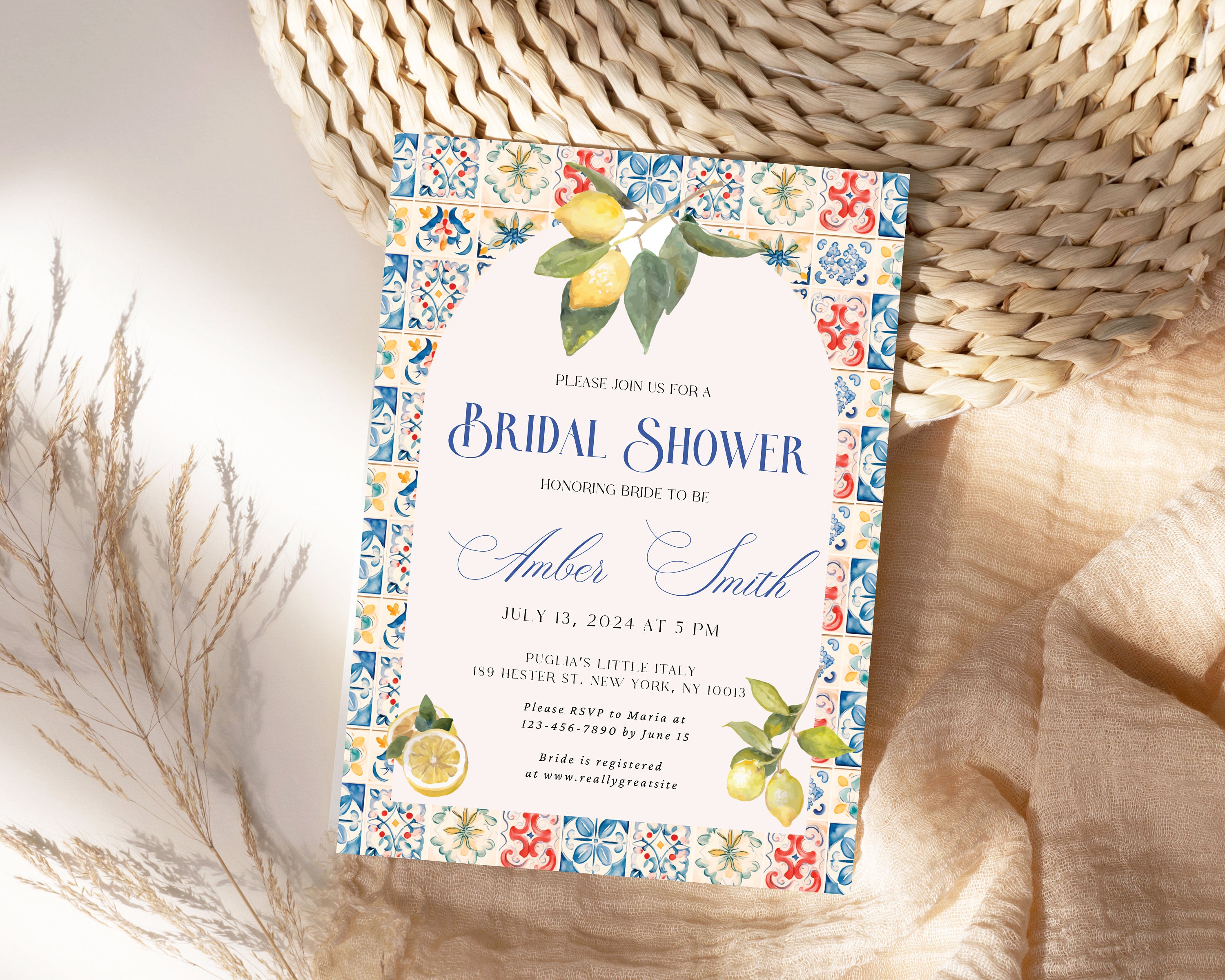 Mediterranean Bridal Shower Invitation, Editable Lemon Italian Citrus ...