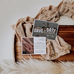 Boho Save the Date Postcard Invitation, Retro Wedding Announcement ...