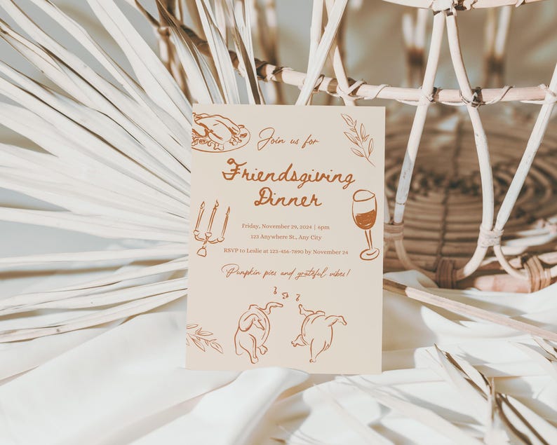 Friendsgiving Invitation, Hand Drawn Thanksgiving Dinner Invite ...