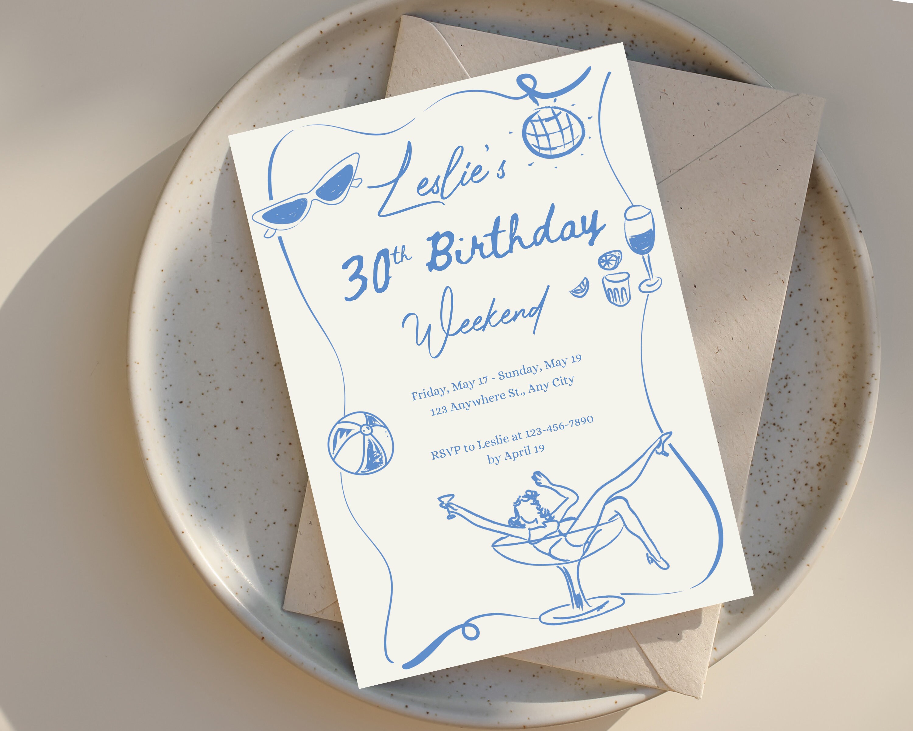 Hand-drawn Birthday Weekend Bundle, Editable Invitation, Itinerary ...