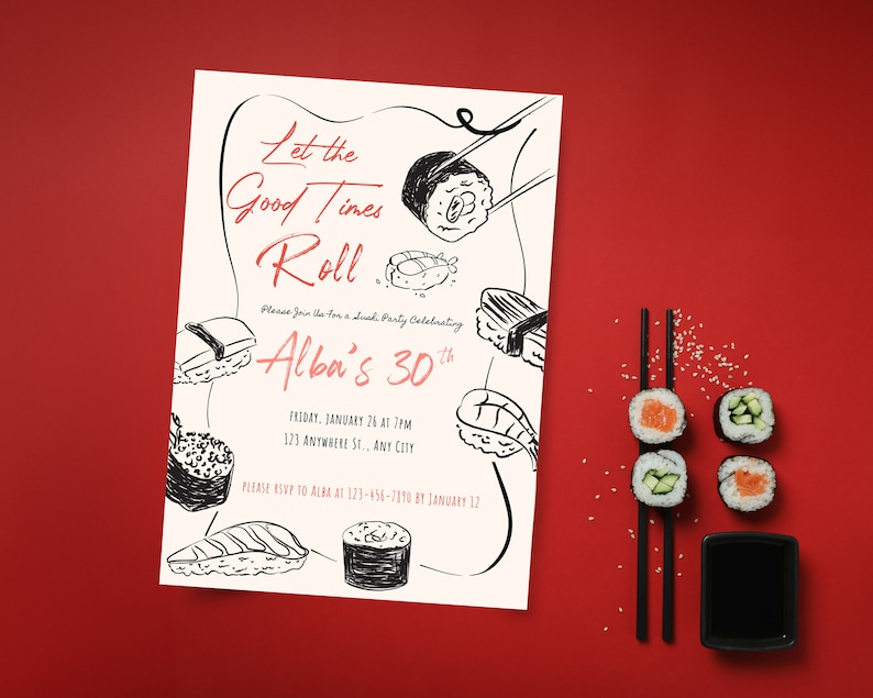 Let the Good Times Roll Sushi Party Invitation, Sushi Themed Birthday ...