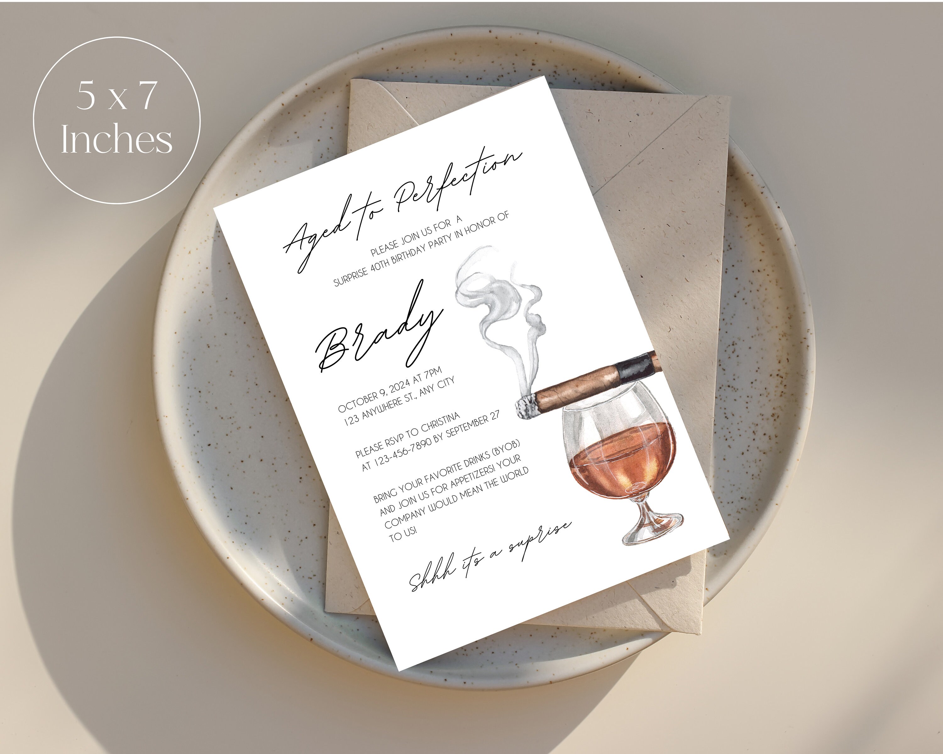 Whiskey & Cigars Birthday Invitation, Aged to Perfection Mens Rustic ...