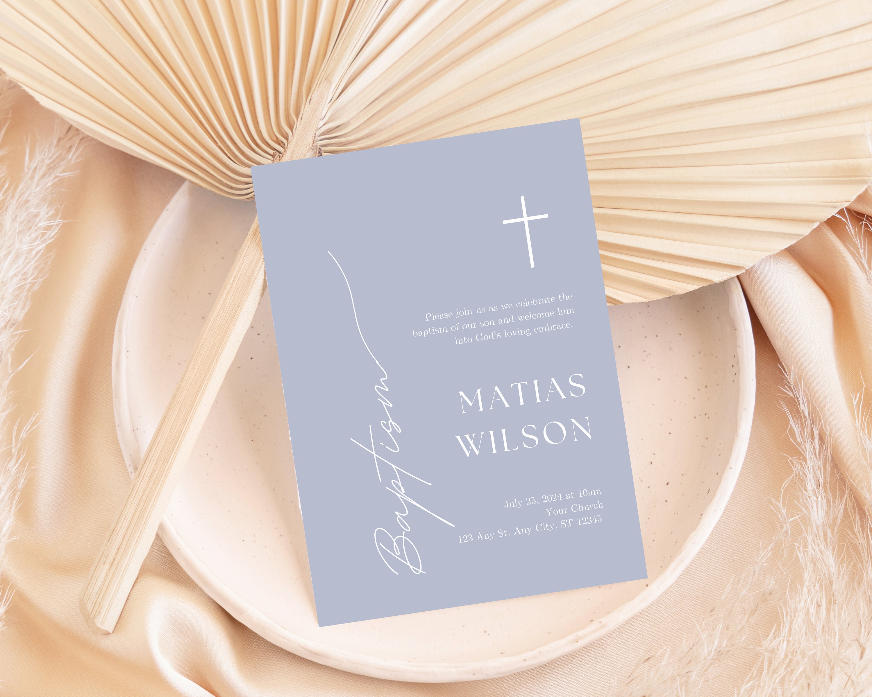 Minimalist Baptism Invitation Template, Elegant Modern Baptism Invite ...