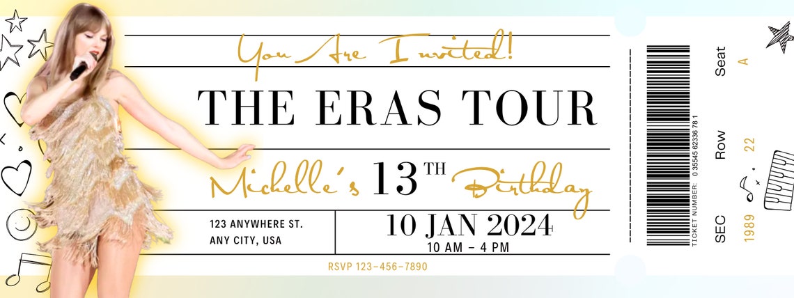 Pop Star Concert Ticket Birthday Invite, in My Era Birthday, Ticket ...