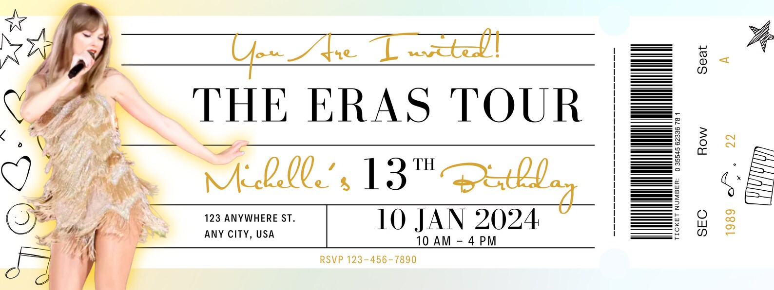 Pop Star Concert Ticket Birthday Invite, in My Era Birthday, Ticket ...