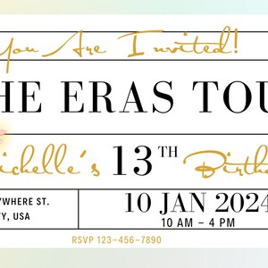 Pop Star Concert Ticket Birthday Invite, in My Era Birthday, Ticket ...