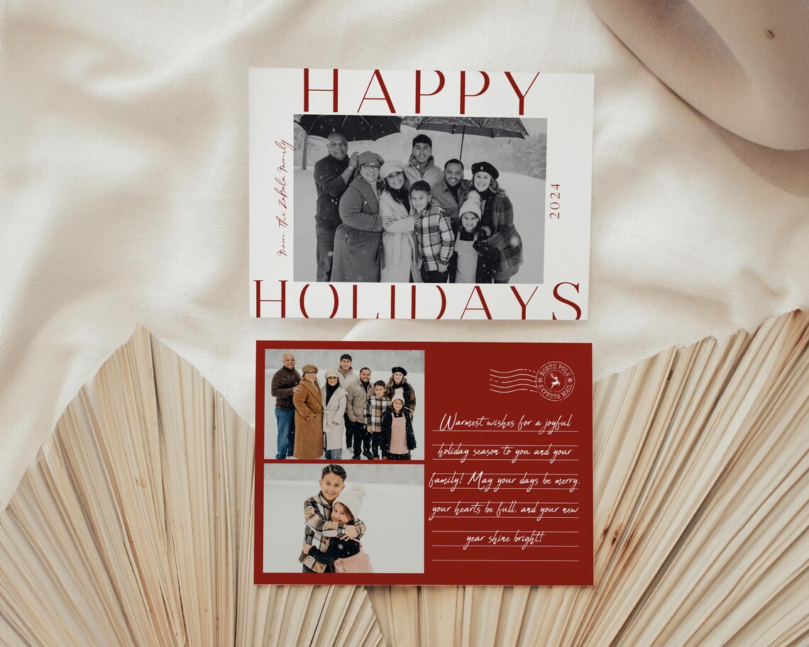 Holiday Postcard Christmas Card Template, Family Photo Greeting Card ...