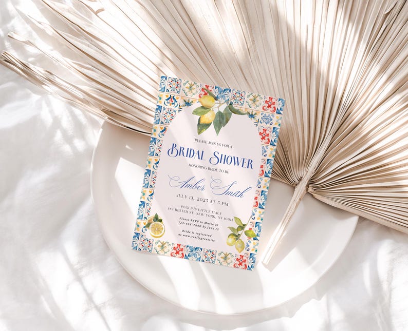 Mediterranean Bridal Shower Invitation, Editable Lemon Italian Citrus ...