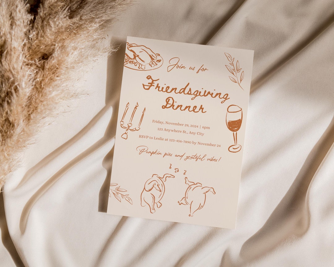 Friendsgiving Invitation, Hand Drawn Thanksgiving Dinner Invite ...