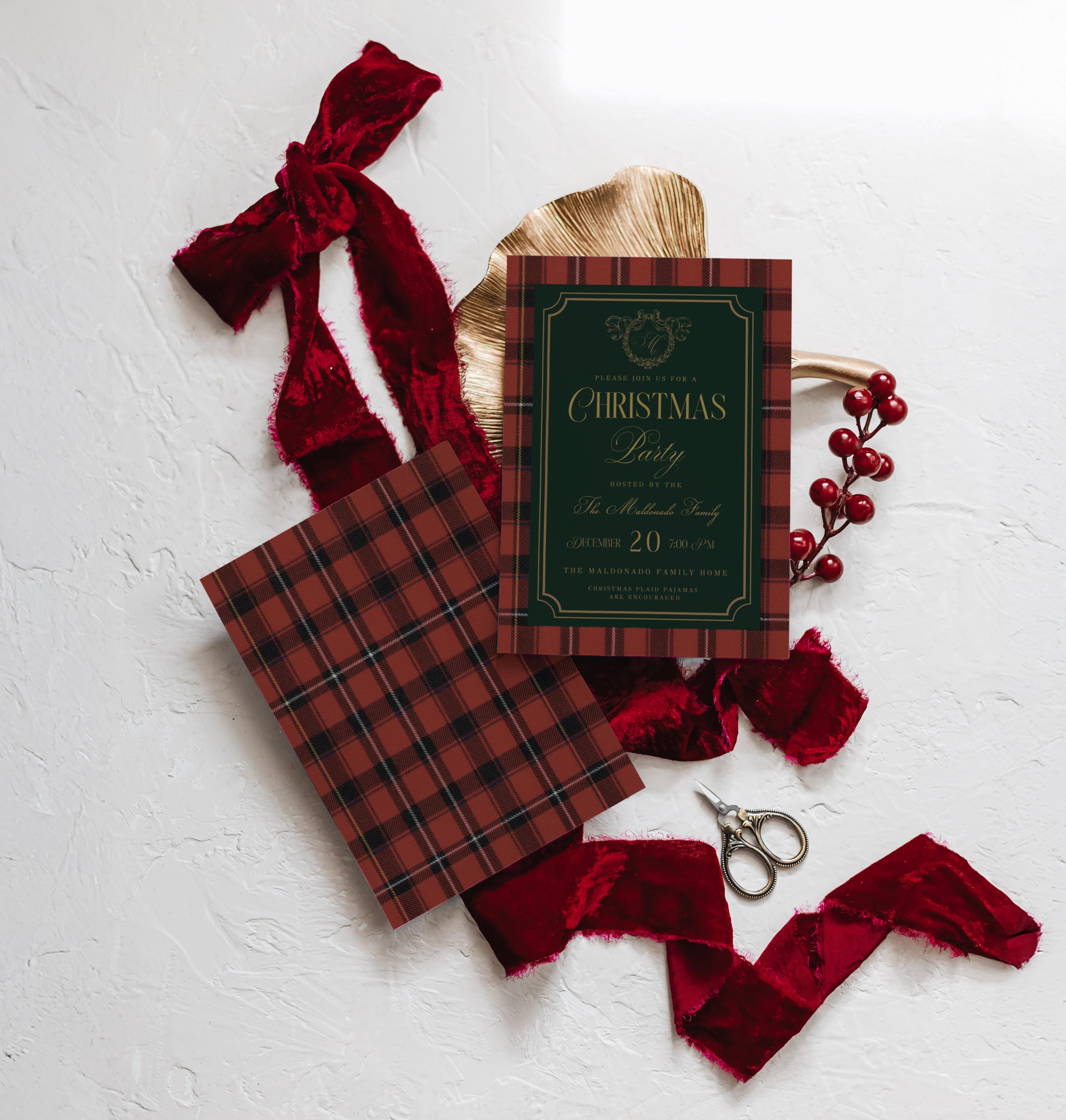Old Money Christmas Party Invitation, Tartan Plaid Holiday Invite ...