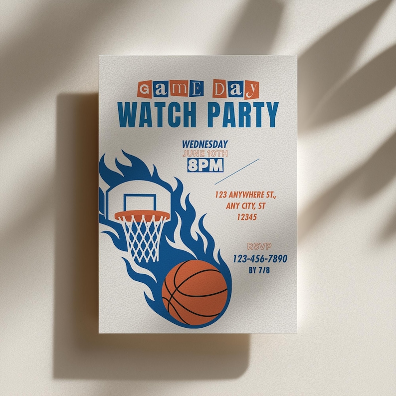 Game Day Watch Party Invitation Template, Basketball Watch Party Invite ...