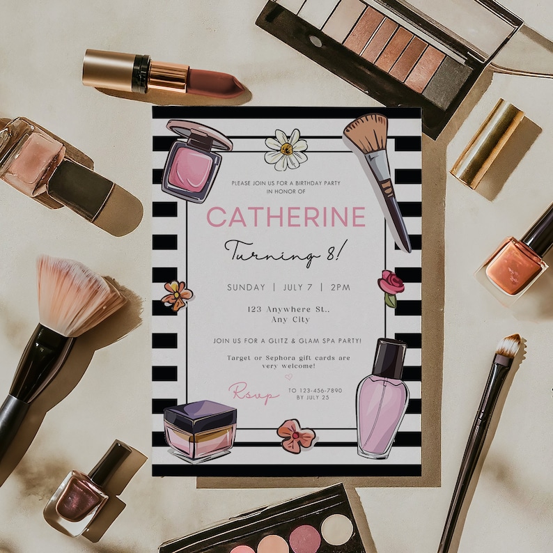 Glam Spa Birthday Party Invitation, Makeup Birthday Template for Kids ...