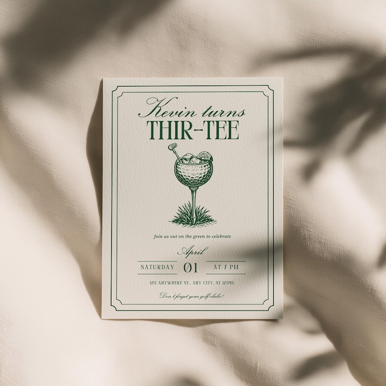 Golf Birthday Invitation Template, Golf Cocktail Party Invite, Thir-tee ...