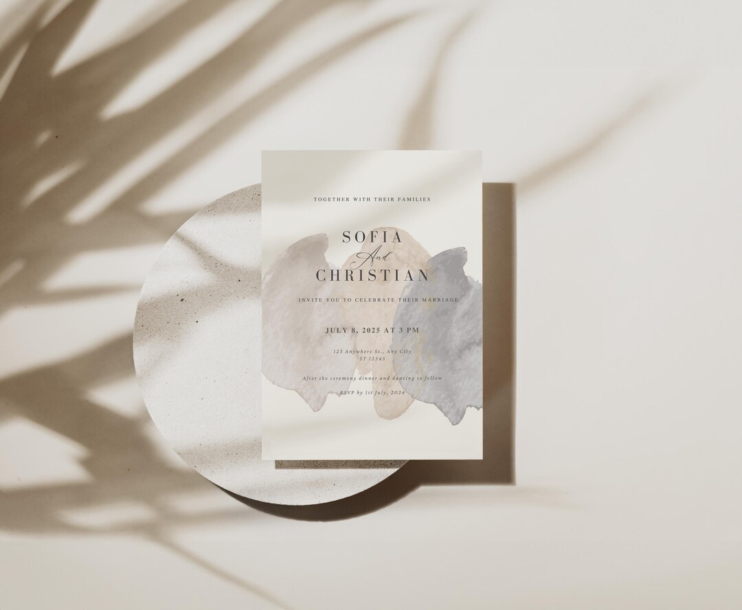 Elegant Beige Wedding Invitation Template | Modern Watercolor Design ...