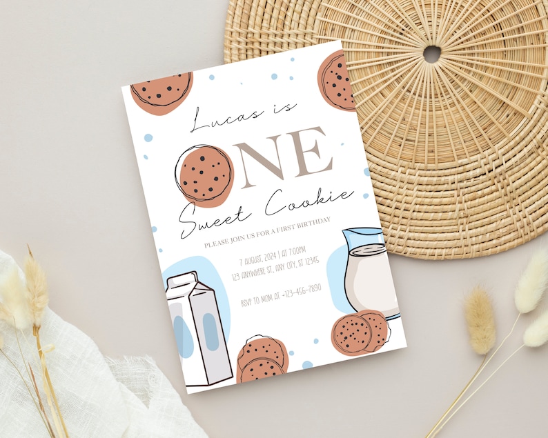 One Sweet Cookie Birthday Invitation, Milk and Cookies First Birthday ...