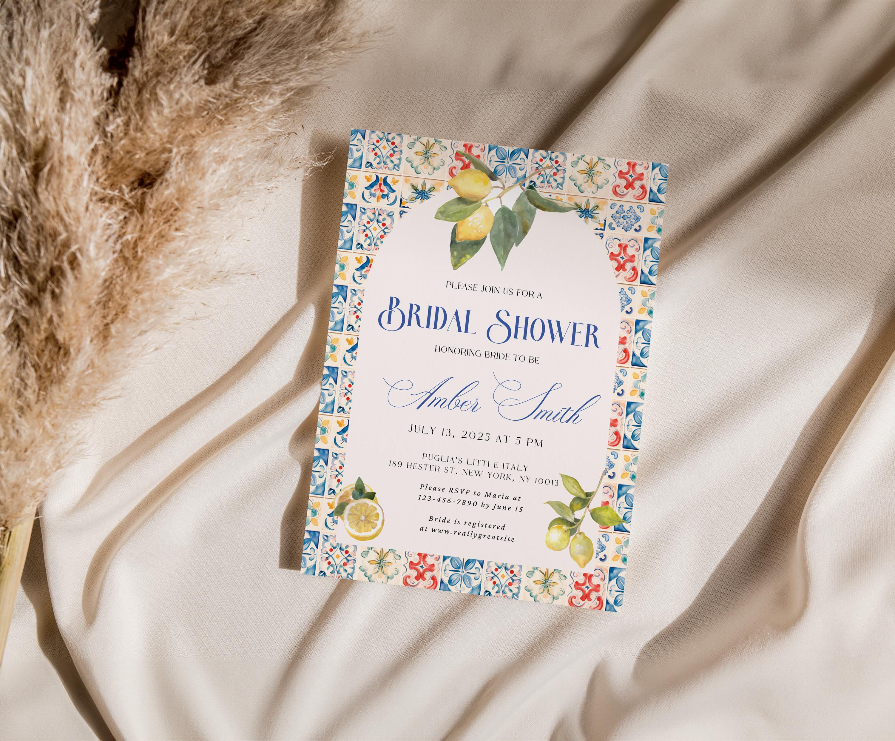 Mediterranean Bridal Shower Invitation, Editable Lemon Italian Citrus ...