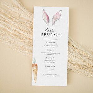 Easter Brunch Menu Card Template, Watercolor Bunny Spring Celebration Menu, Printable Carrot ...