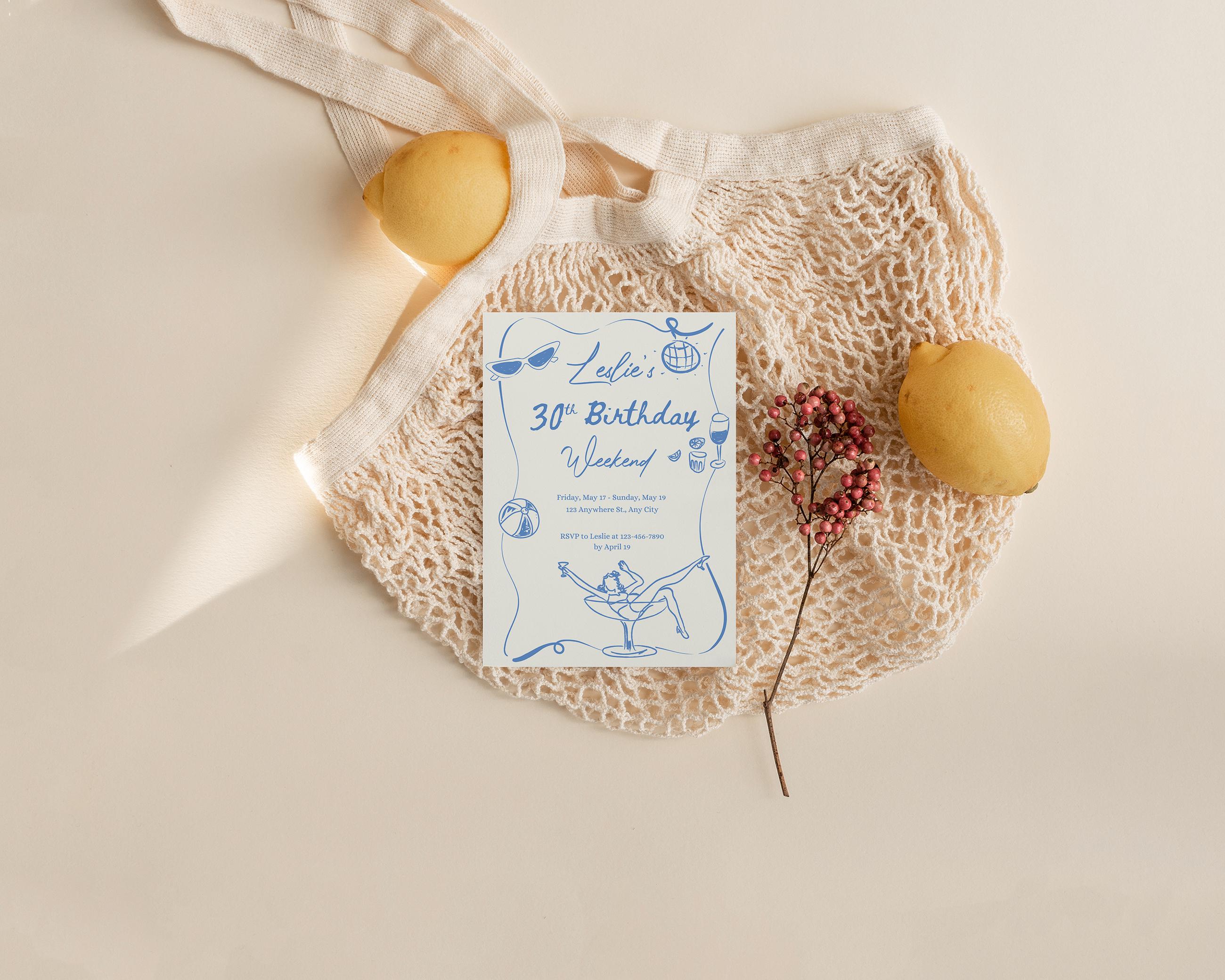 Hand-drawn Birthday Weekend Bundle, Editable Invitation, Itinerary ...