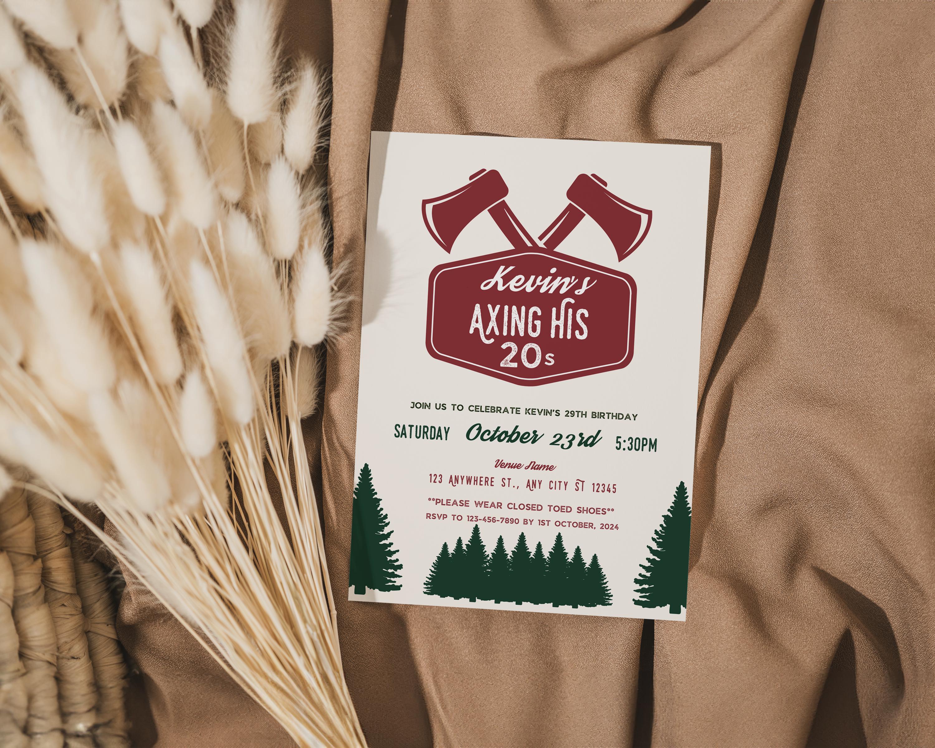 Axe Throwing Birthday Invitation, Axing His 20s Birthday Card ...