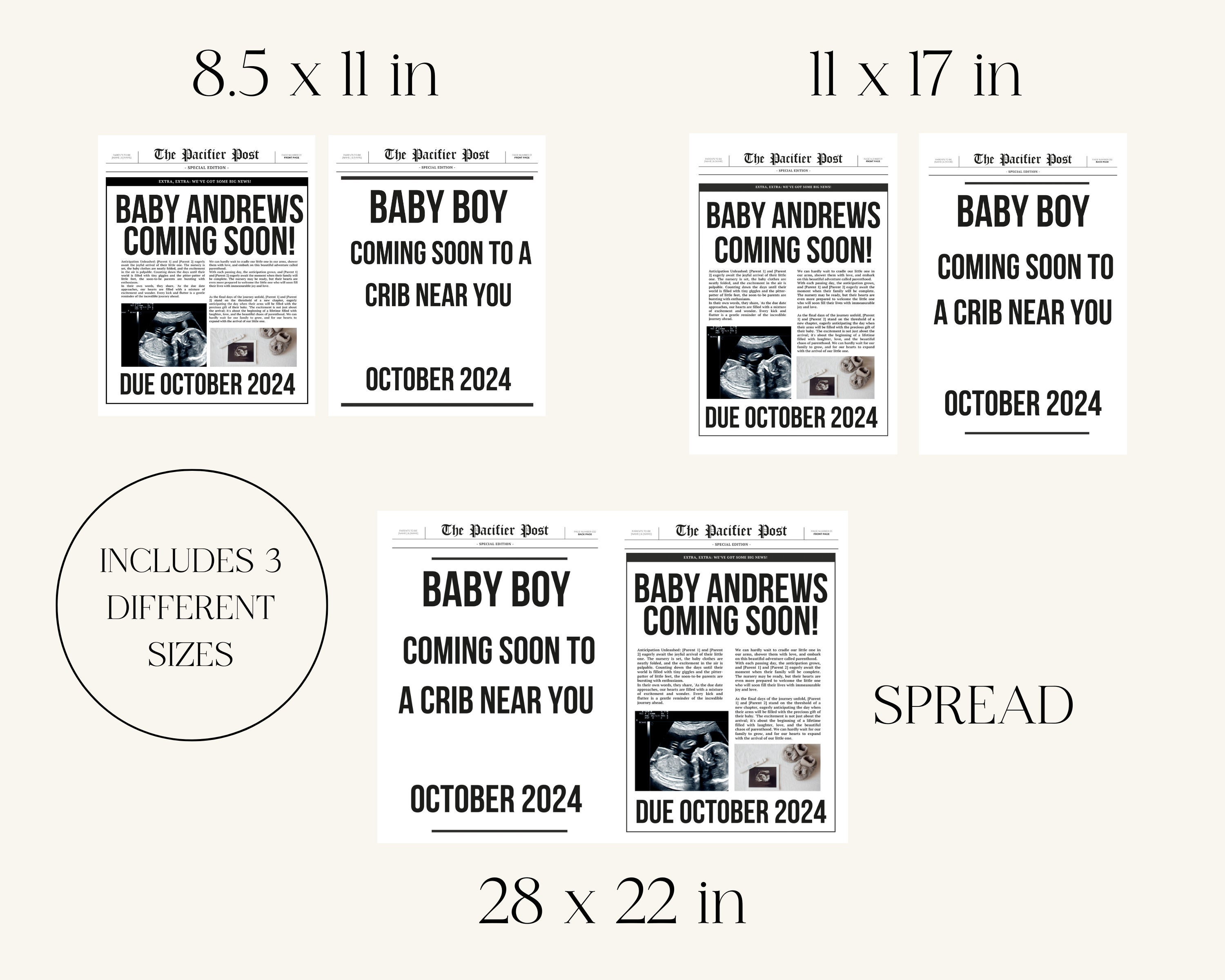 Large Baby Shower Newspaper Announcement, News-themed Baby Shower ...