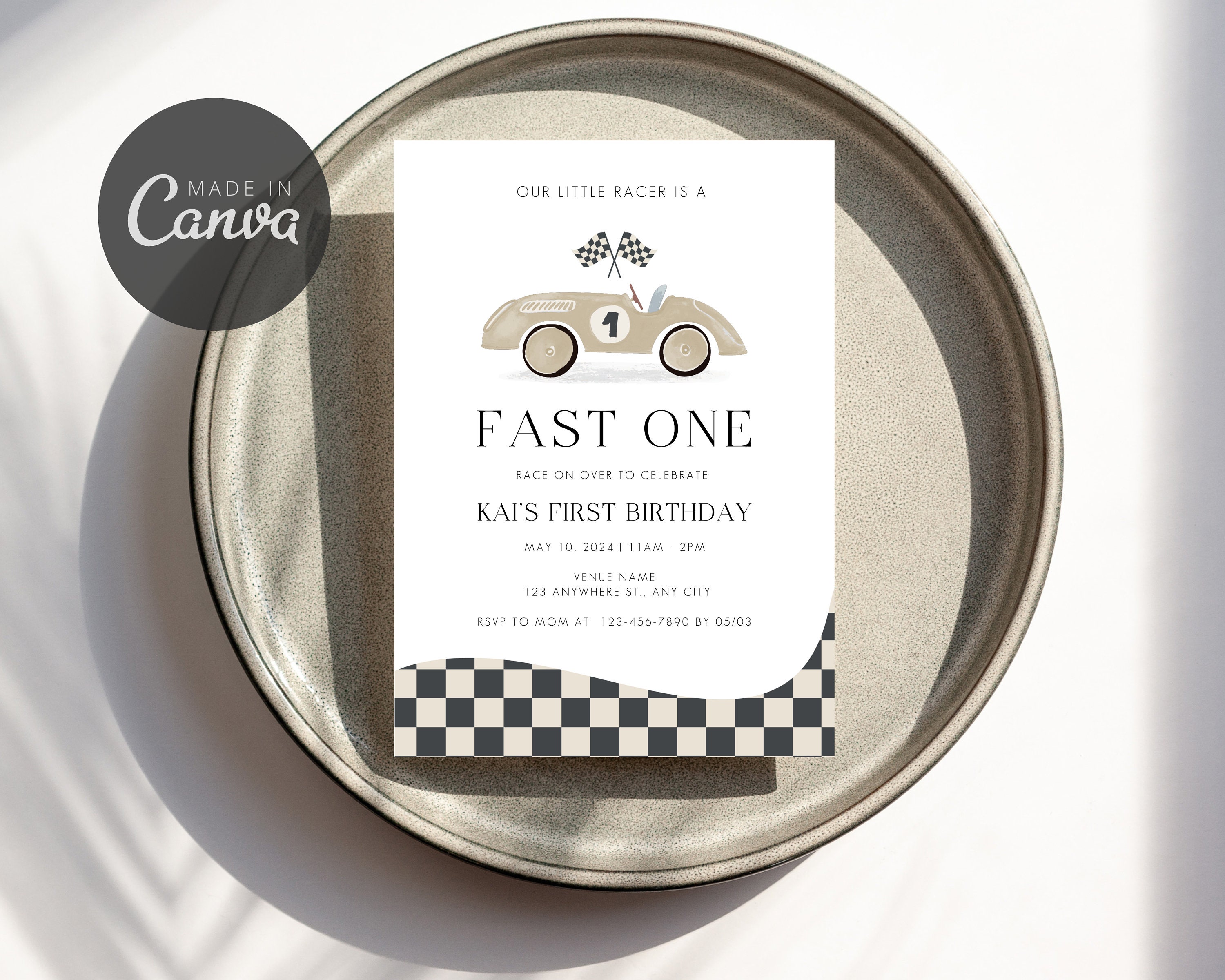 Fast One First Birthday Invitation, Boys Fast One 1st Birthday Template ...