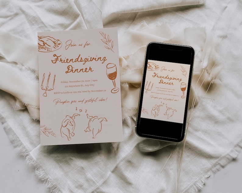 Friendsgiving Invitation, Hand Drawn Thanksgiving Dinner Invite ...